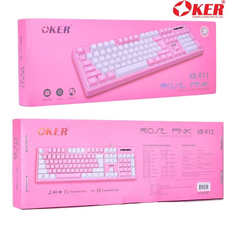 OKER Kb-911/KB-912/KB-789 ROSE PINK Gaming Keyboard RGB คีย์บอร์ดสีชมพู ...