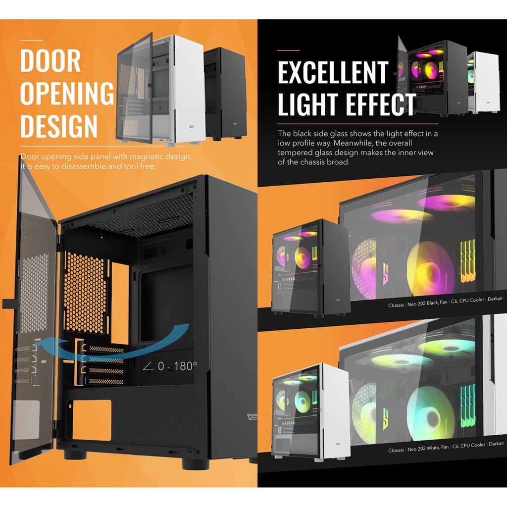 เคสเกมส์มิ่ง Computer Case Micro ATX DarkFlash NEO202 สีดำพร้อมพัดลม 12 ...
