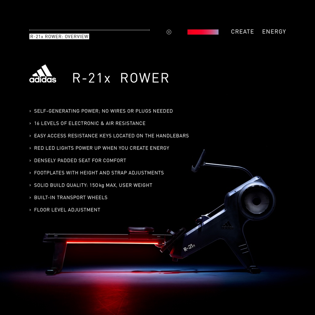 เครื่องกรรเชียงบกแบบลม Adidas R-21x Rower ปรับแรงต้านทานได้ 16 ระดับ ...