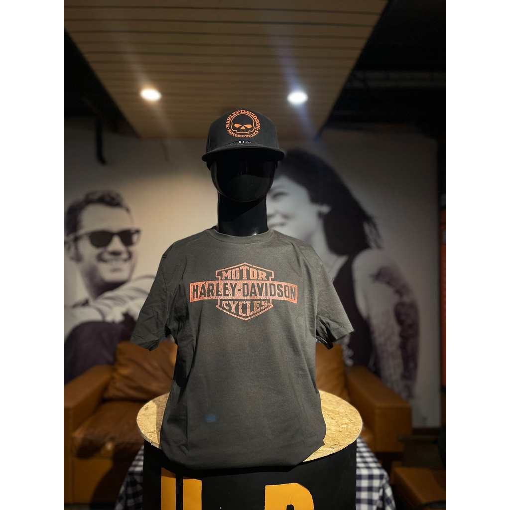 เสื้อยืดลิขสิทธิ์แท้ HARLEY-DAVIDSON Men's Cracked Print Slim Fit Short Sleeve Tee, Gray ...