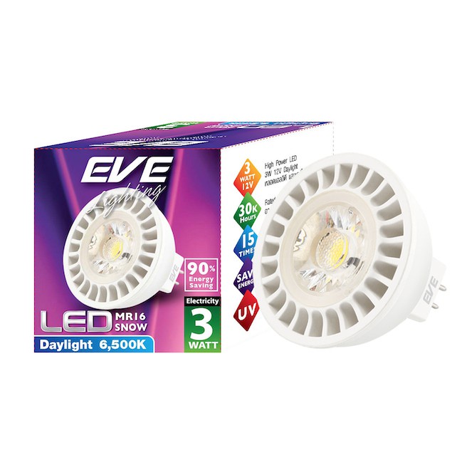 EVE หลอดไฟ 12V MR16 หลอดแอลอีดี LED FOG / SNOW ขนาด 3W 4W 6W แสงขาว แสงเหลือง | Shopee Thailand