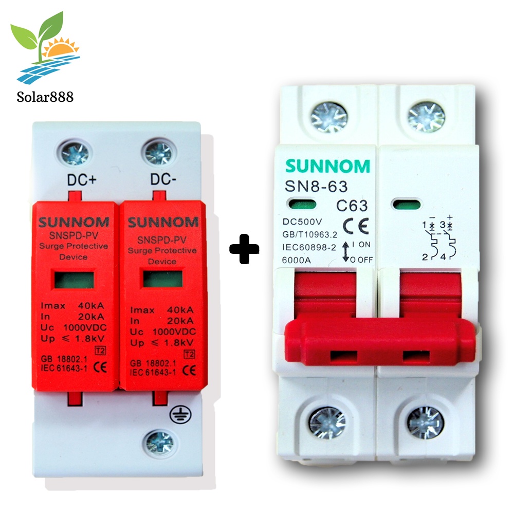 DC MCB 500v 32A SUNNOM + DC SPD1000VCD SUNNOM (เบรกเกอร์ DCMCB + กันฟ้า ...