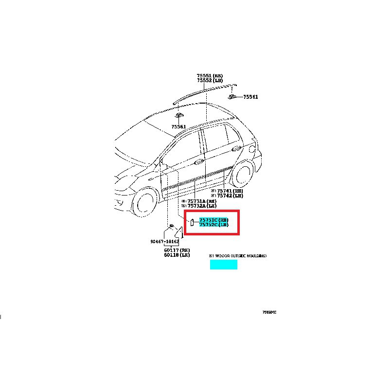 คิ้วขอบประตูหน้า Toyota NCP91 YARIS 06-12 75752-0D020/75751-0D020 แท้ ...