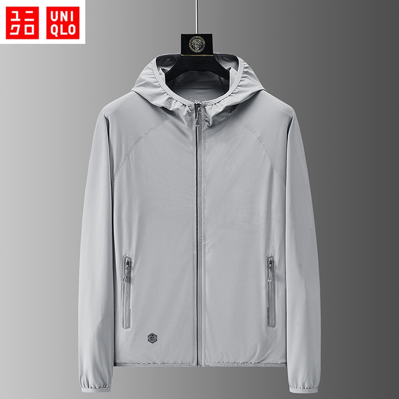 [M-4XL] Uniqlo UPF 50+ UV ป้องกันแสงแดดเสื้อผ้าผู้ชายซิปขึ้นมีฮู้ดแขนยาวตกปลาวิ่งเดินป่ากลางแจ้ง ...