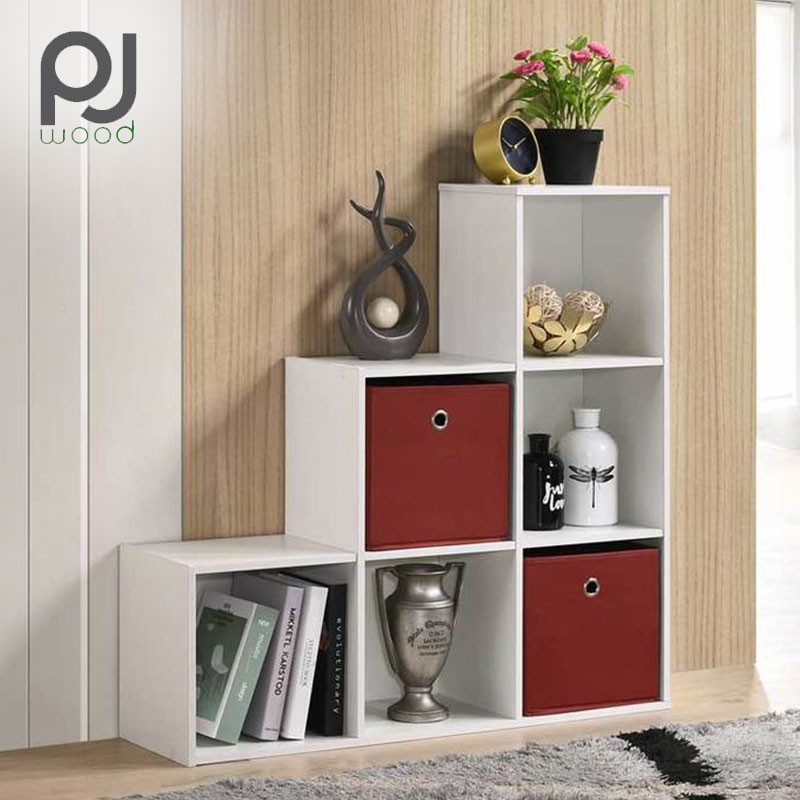 PJ Wood ชั้นวางของไม้ 4 ชั้น 6 ช่อง พร้อมกล่องใส่ของ 2 กล่อง (5สี) ชั้น ...