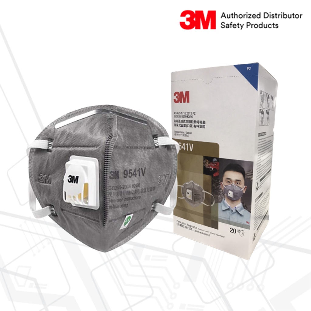 3M™ 9541V หน้ากากคาร์บอน สายคล้องหู มีวาล์ว P2, 20 ชิ้น/กล่อง | Shopee Thailand