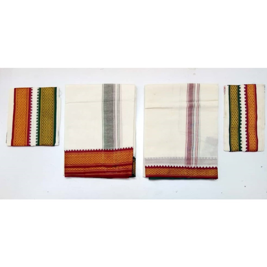 Mens Cream Cotton Vesti & Thundu Set - ขนาด 4x3 & 9x5 | Shopee Thailand