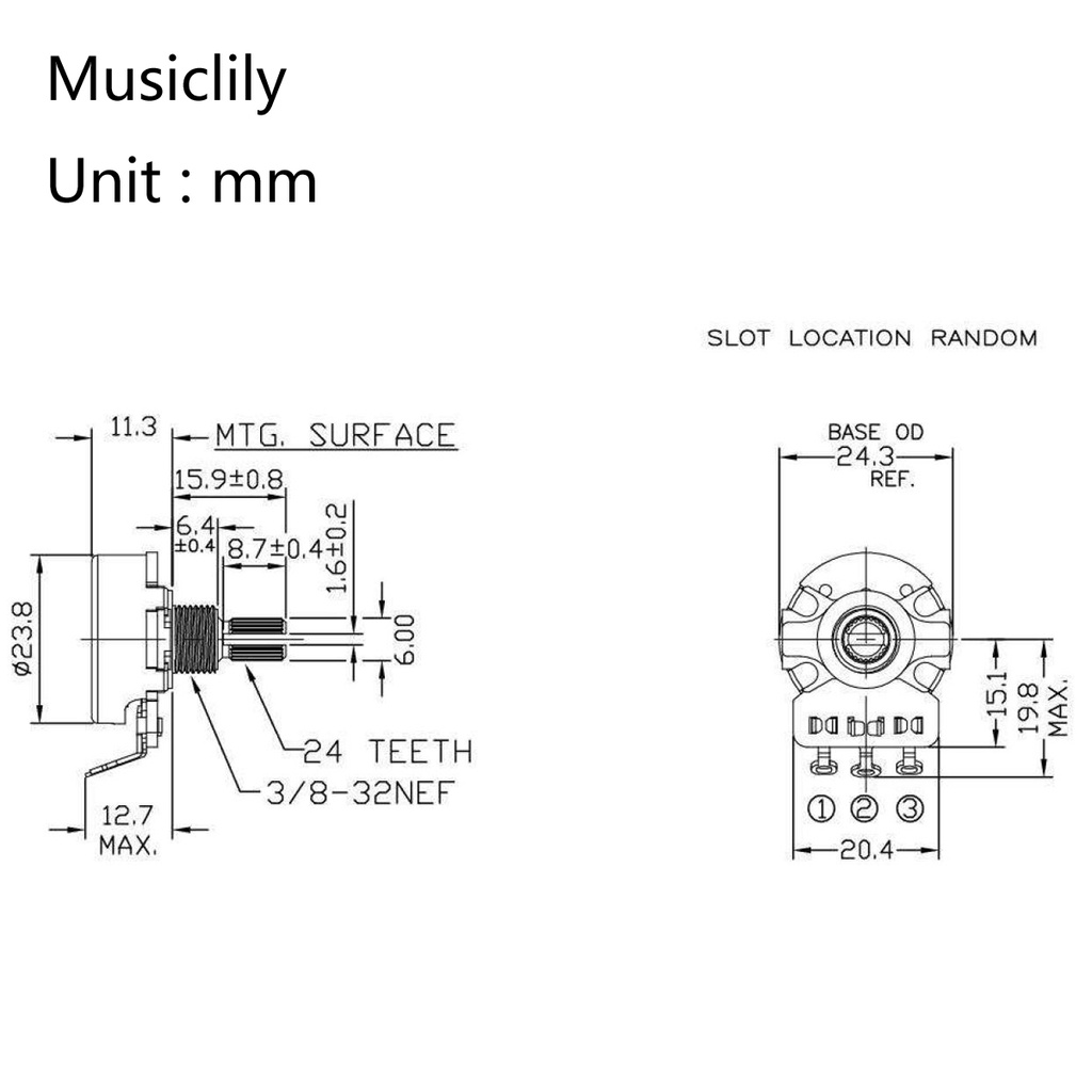 พอท CTS 250K Fender Style Split Shaft Fine 24-Splines Audio Taper ...