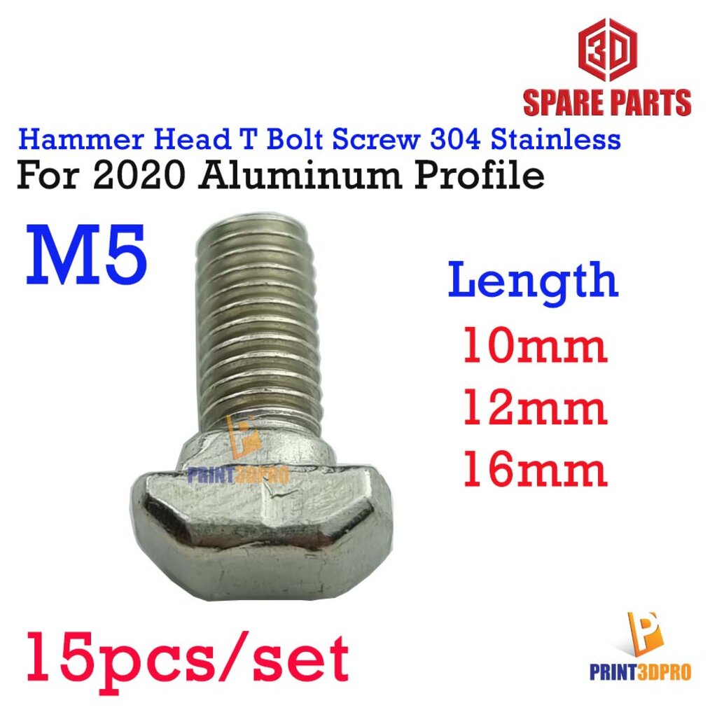 Hammer Head T Bolt Screw For Aluminium Profile 2020 Series M5 , M5 304 Stanless Steel 15pcs/set ...