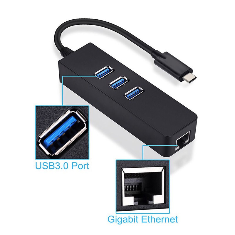 2 in 1 USB 3.1 type C to RJ45 10/100/1000 Lan Gigabit 3 Port USB Hub ...