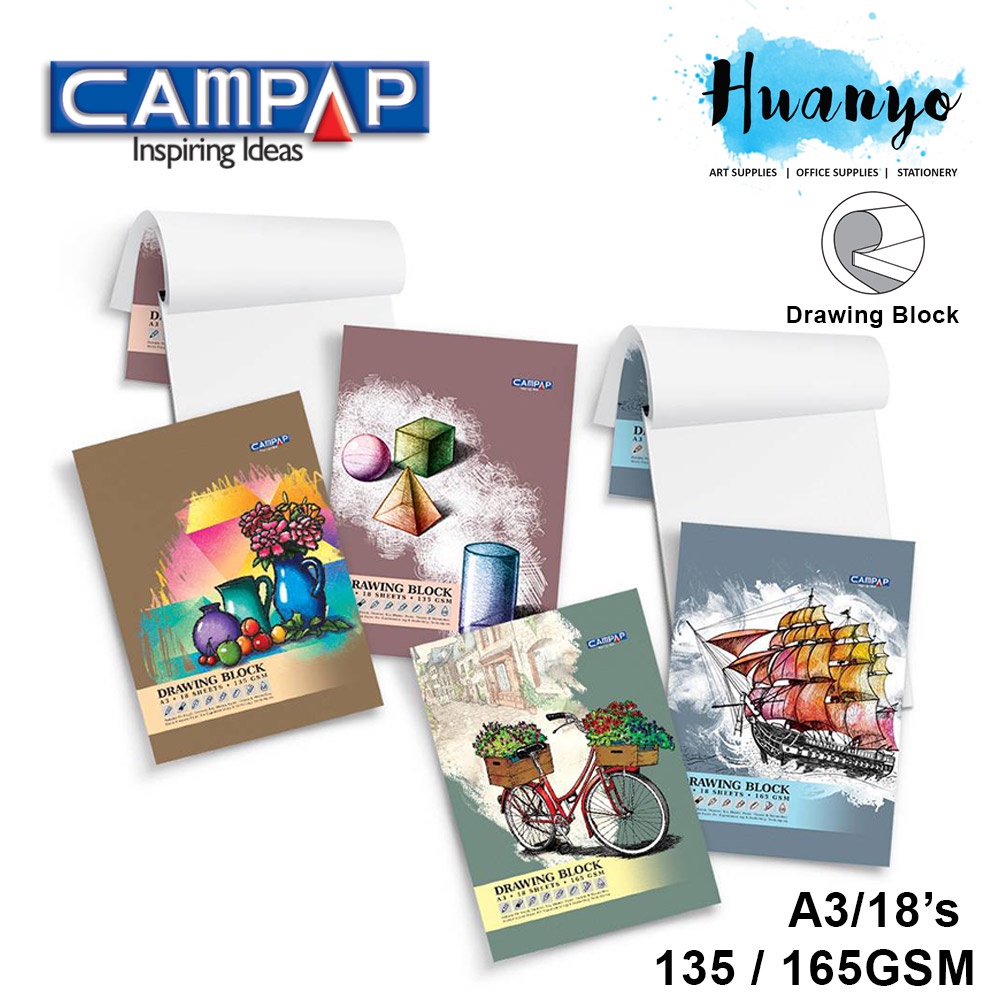 CAMPAP Premium Drawing Paper Pad Block A3 ขนาด 18 แผ่น (135GSM /165GSM ...