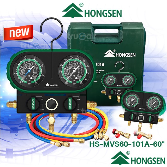 hongsen เกจคู่ แมนิโฟเกจคู่ HS-MVS60-101A-60" แบบเข็มพร้อมกล่อง ตัวเรือนเป็นอลูมินั่ม บอลวาล์วมี ...