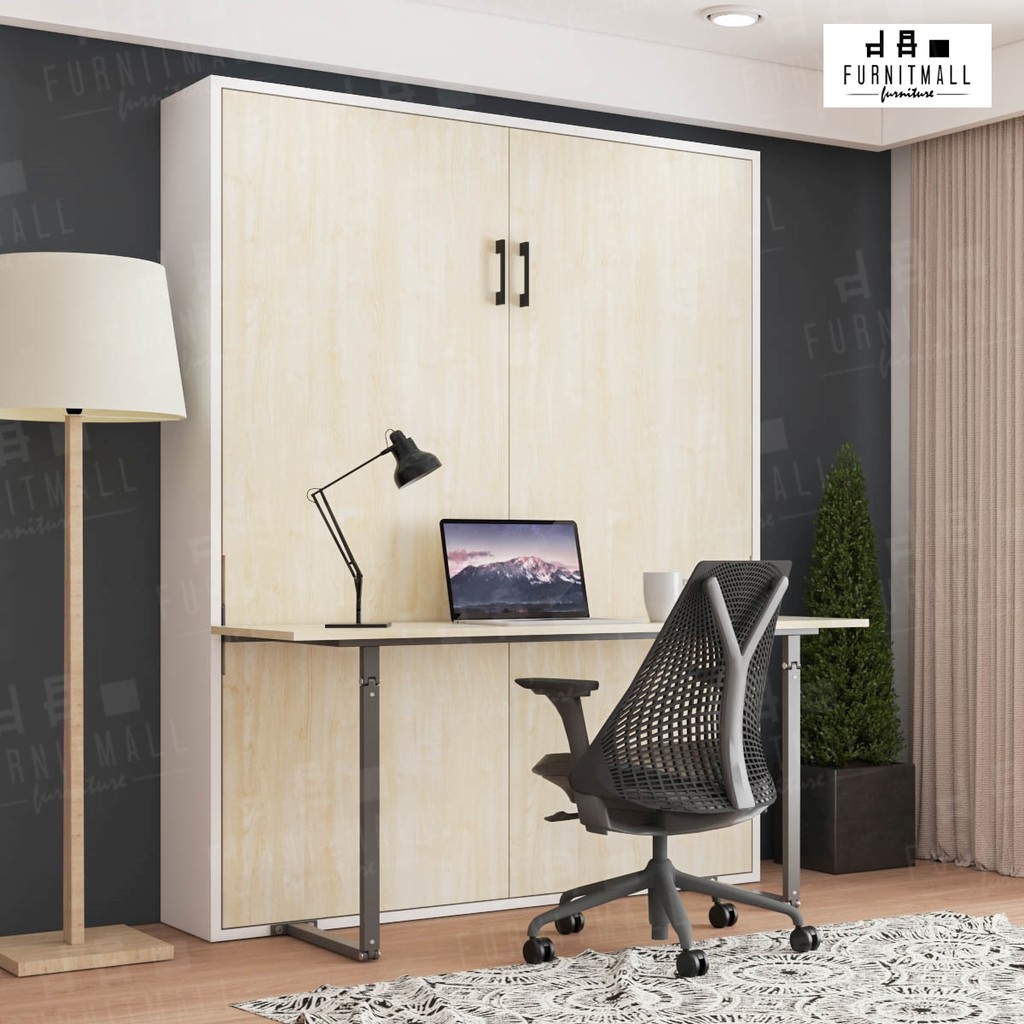 เตียงพับ Wallbed 5 ฟุต พร้อมโต๊ะทำงาน | Shopee Thailand