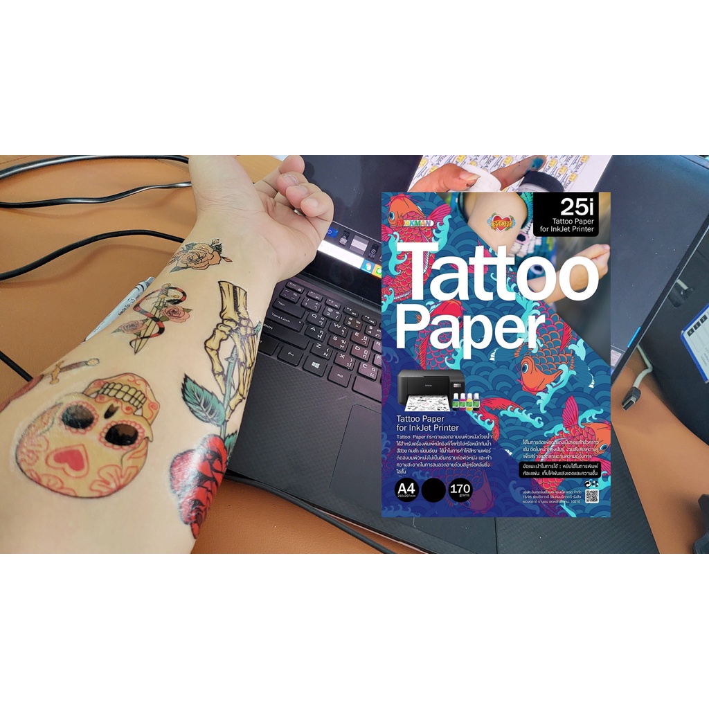 กระดาษสติกเกอร์แทททู กระดาษลอกน้ำติดบนผิวหนัง Tattoo sticker paper ...