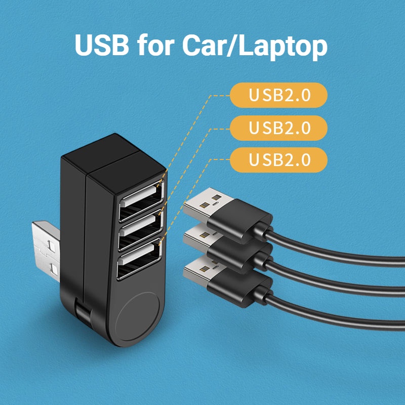 ส่วนขยาย USB 2.0 พร้อม 3 พอร์ตสําหรับแล็ปท็อปรถยนต์ Universal USB Port ...