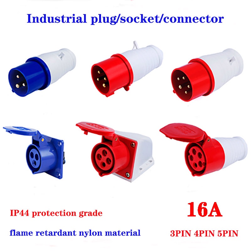 16A Industrial Plug And Socket Waterproof Connector 3PIN 4PIN 5PIN IP44 Waterproof Electrical ...
