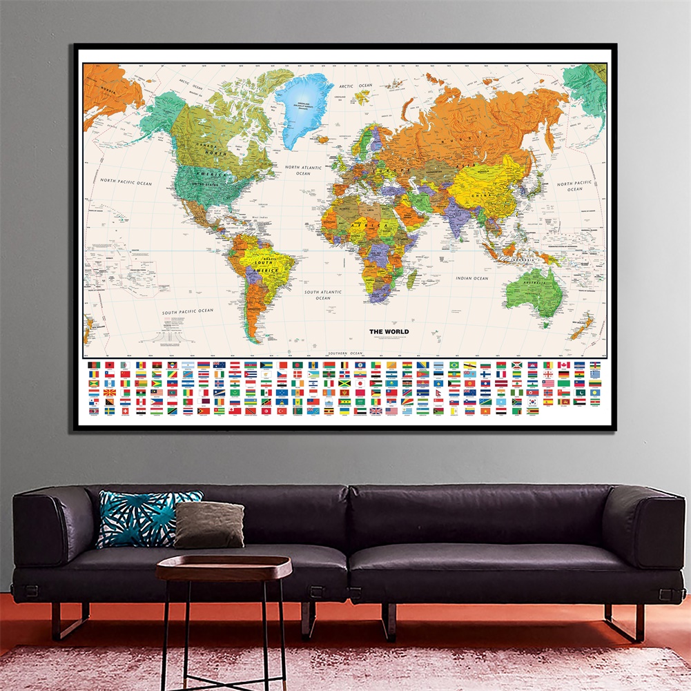 World Map - Educational Map Large Poster Prints Wall Hanging Art ...