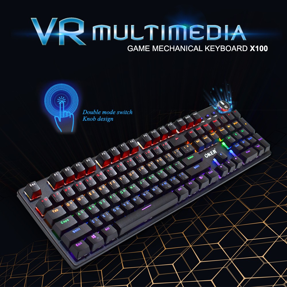 OKER X100 Gaming MECHANICAL KEYBOARD คีย์บอร์ดสำหรับเกม บลูสวิตช์ 26 ...