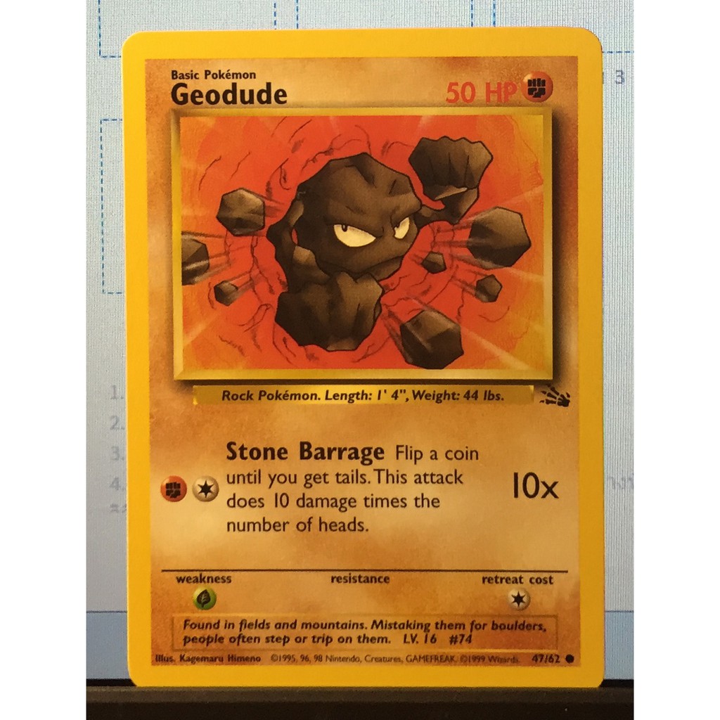 Pokemon Geodude 47/62 Common Regular Pokemon Fossil Set Light Play ...