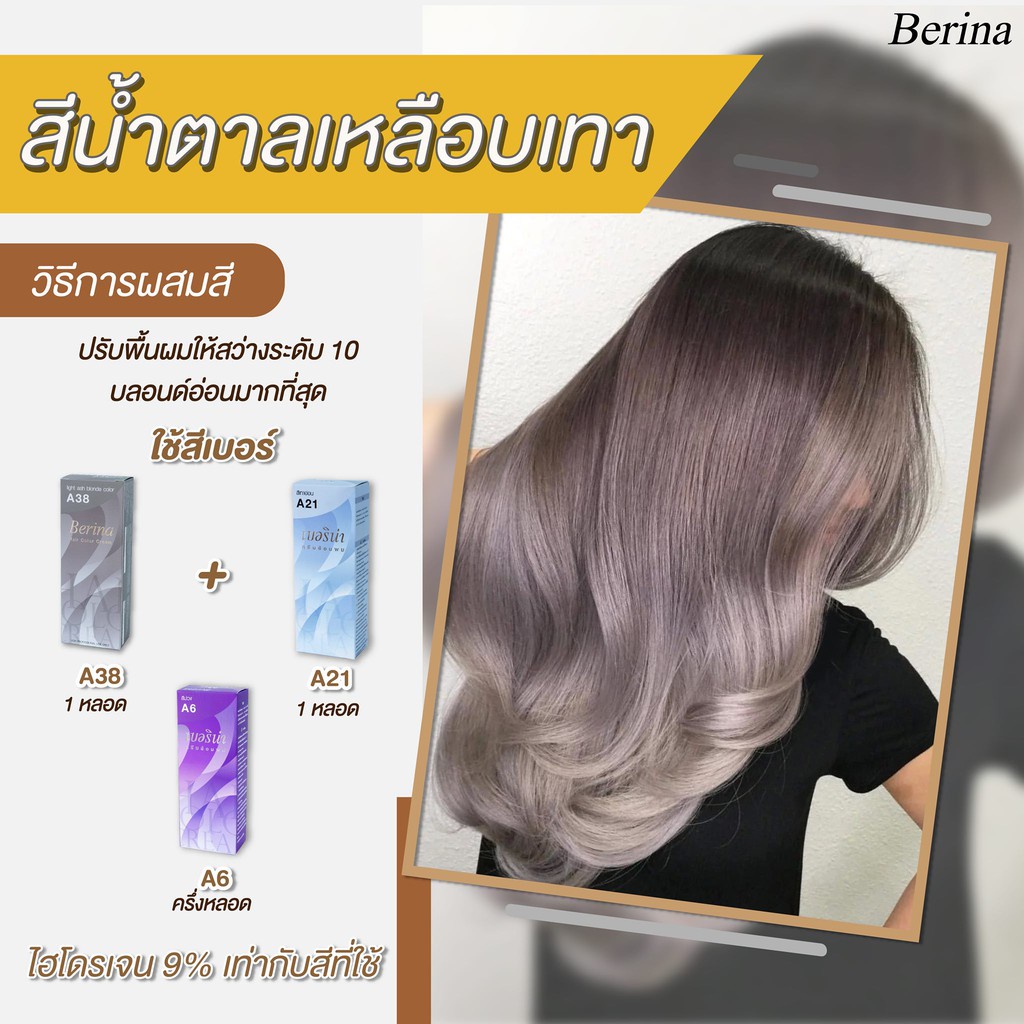 สีผมเบอริน่า Berina hair color Set 3 กล่อง A6+A21+A38 สีเทาโทนม่วง สี ...