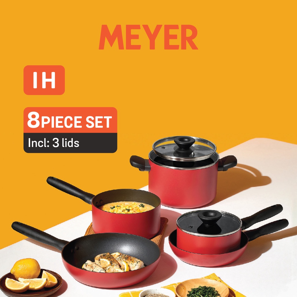 MEYER Bauhaus Induction ชุดเครื่องครัว 8 ชิ้น กระทะทอด และหม้อพร้อมฝา ...