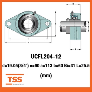 UCFL204-12 ตลับลูกปืนตุ๊กตา BEARINGS UNITS UCFL 204-12 ( สำหรับเพลา 3/4 นิ้ว หรือ 6 หุน ) UC204 ...