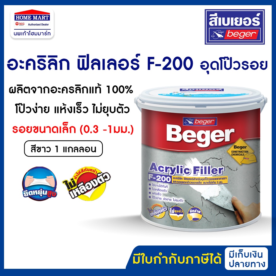 Beger อะคริลิก ฟิลเลอร์ F-200 สำหรับอุดโป๊วรอยแตกร้าวขนาดเล็ก 3.78 ลิตร ...