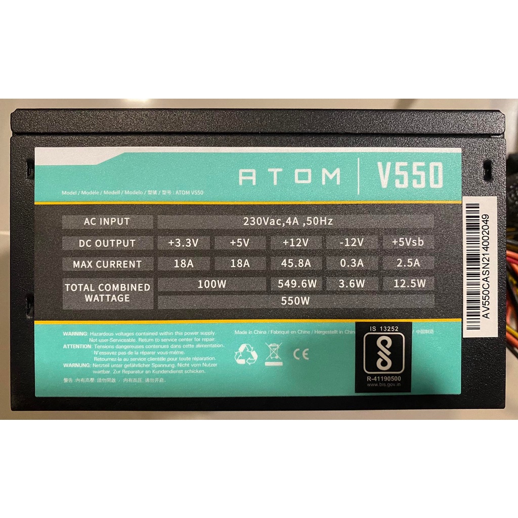 POWER SUPPLY (อุปกรณ์จ่ายไฟ) ANTEC ATOM V550 550W ใช้งานได้ปกติ ...