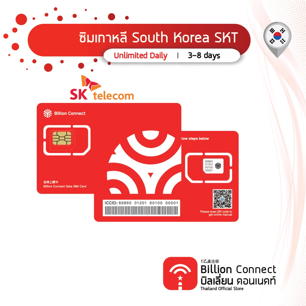 Korea Sim Card Unlimited 2GB Daily สัญญาณ SKT KT: ซิมเกาหลี 3-8วัน by ซิมต่างประเทศ Billion ...