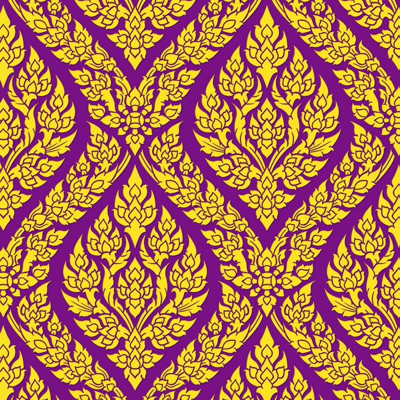 วอลเปเปอร์ติดผนัง ลายไทยพุ่มข้าวบิณฑ์พื้นม่วง (กาวในตัว) | Shopee Thailand