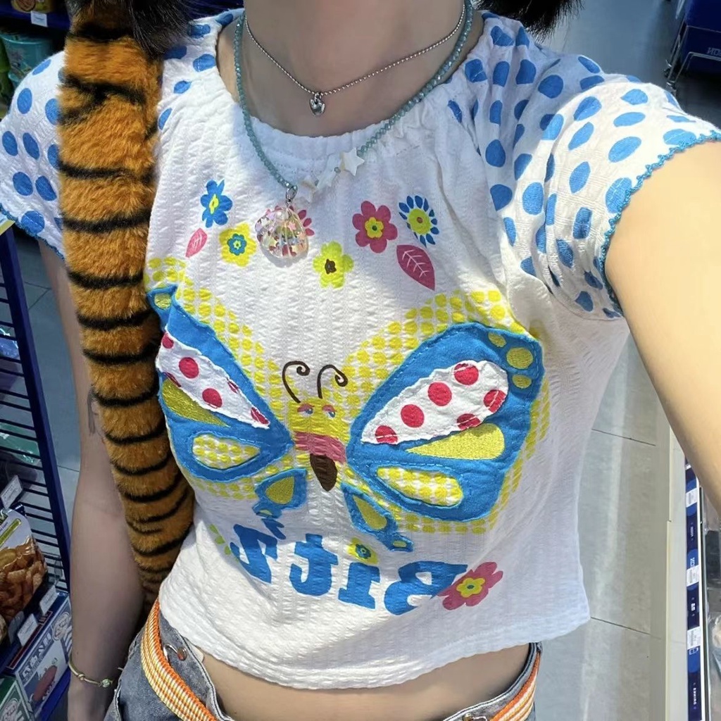 2022 New millennium Y2K Y2K Y2K slim fit short sleeve crop top tees ...