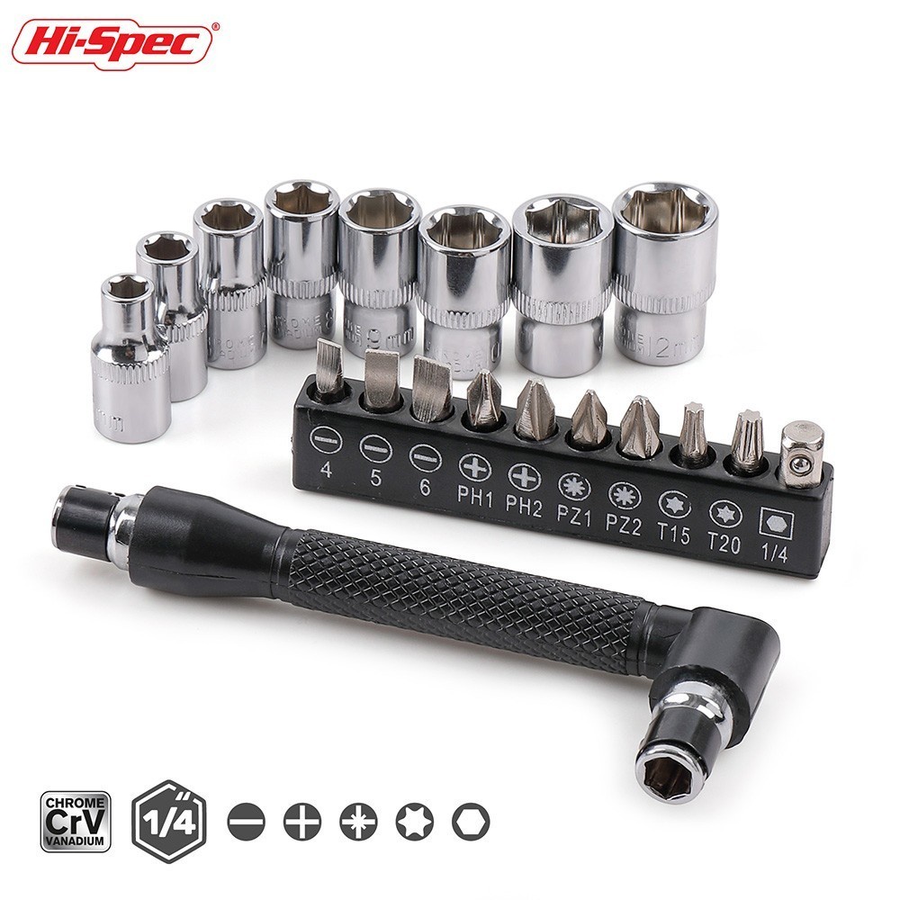 Hi-Spec 19pc L Shape Handle Screwdriver Set Dual Tips 1/4" Socket ...
