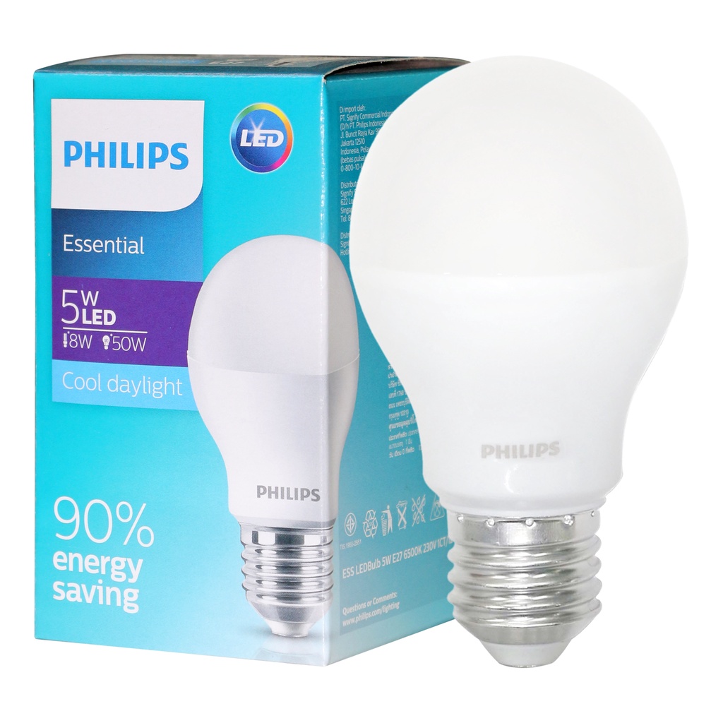 PHILIPS หลอดไฟ LED Essential 5W แสงขาว / แสงส้ม (DL / WW) E27 | Shopee ...
