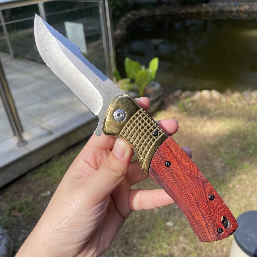 มีด มีดพับ มีดพก มีดเดินป่า มีดพับสะบัด BUCK รุ่น DA96 ใบเลสด้ามไม้ | Shopee Thailand