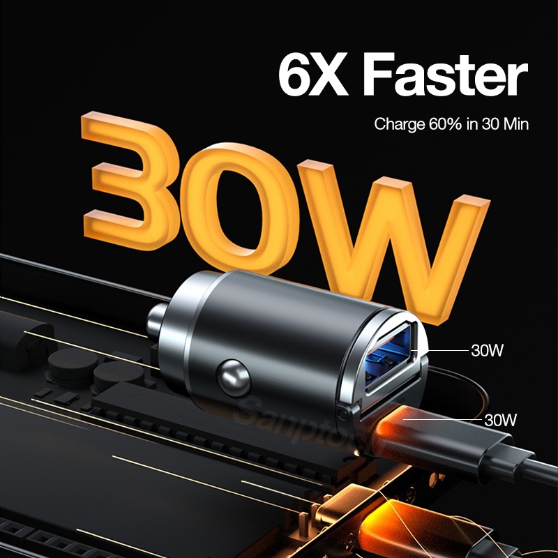 Sanptoch อะแดปเตอร์ชาร์จในรถยนต์ 60W USB Type C PD30W + QC3.0 พอร์ตคู่ โลหะ ชาร์จเร็ว สําหรับ ...