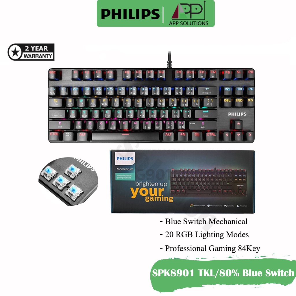 PHILIPS KEYBOARD(คียบอร์ด)Gaming Mechanical Blue Switch รุ่นSPK8901-TKL ...