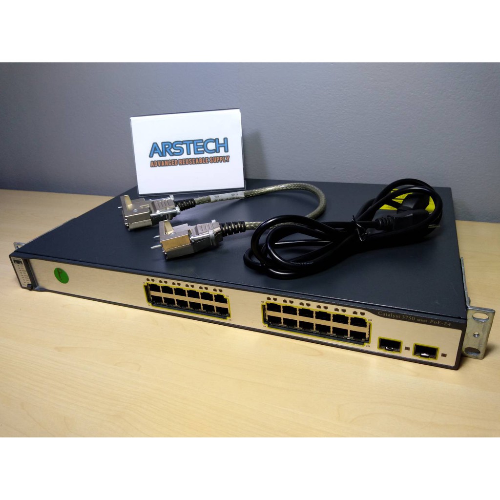 Cisco 3750 Series 24 Port PoE Switch, WS-C3750-24PS-S + STACK CABLE ...