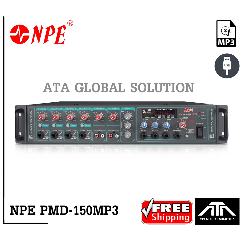NPE PMD150MP3 AC/DC POWERMIXER LINE PMD 150 MP3 POWERMIX PMD-150 MP3 แอมป์เสียงตามสาย ใช้ได้ทั้ง ...