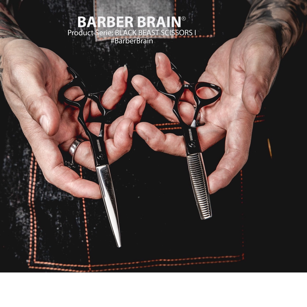 BARBER BRAIN กรรไกรแพ็คคู่ กรรไกรตัดผม+กรรไกรซอยผมบาร์เบอร์สีดำ VAL-64 ...