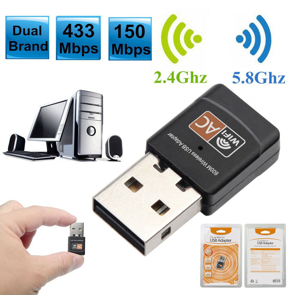 Dual Band 600 Mbps 2.4GHZ+5GHZ USB Wireless Adapter WiFi Antenna 802 ...