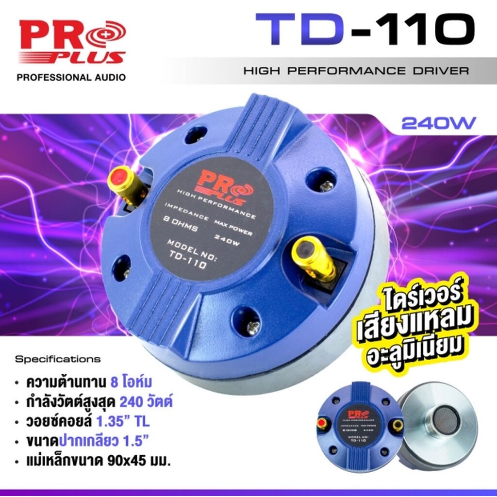 (1อัน) ไดรเวอร์แหลม PROPLUS TD-110 ไดเวอร์ยูนิตเสียงแหลม แบบเกลียว Compression Driver ไดเวอร์ ...