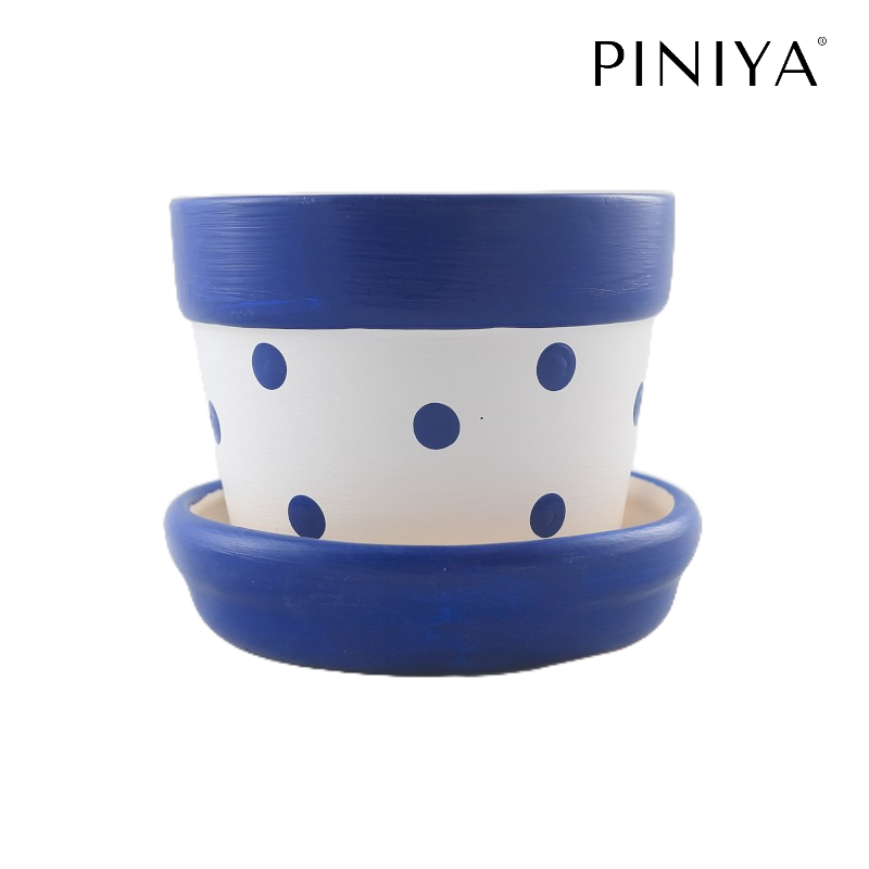 Piniya พินิยา - กระถางต้นไม้ ดินเผา รุ่น กลมใหญ่, 12ซม., ลายจุดสี, สี ...
