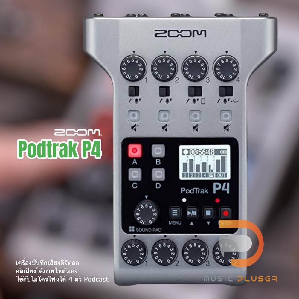 Zoom PodTrak P4 เครื่องบันทึกเสียงสำหรับพ็อดคาสท์ อินพุท 4 ช่อง และช่อง ...