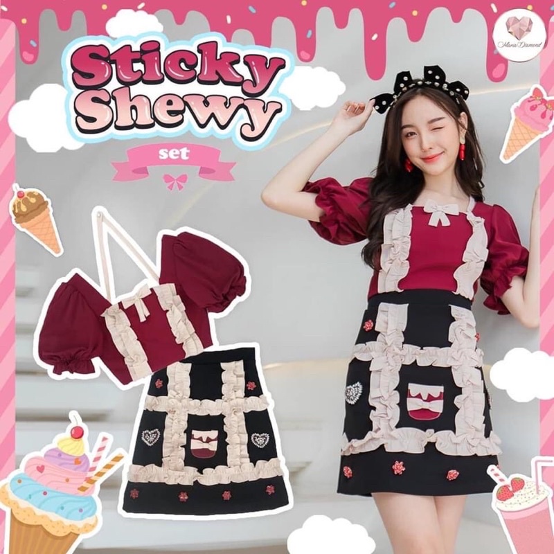 Maria Diamond : Sticky Shewy Set เซ็ตสุดปังสีแดงดำแต่งระบายสุดน่ารัก มี ...