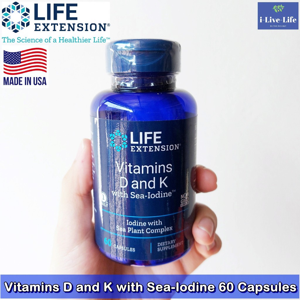 Life Extension - Vitamins D and K with Sea-Iodine 60 Capsules วิตามินดี ...