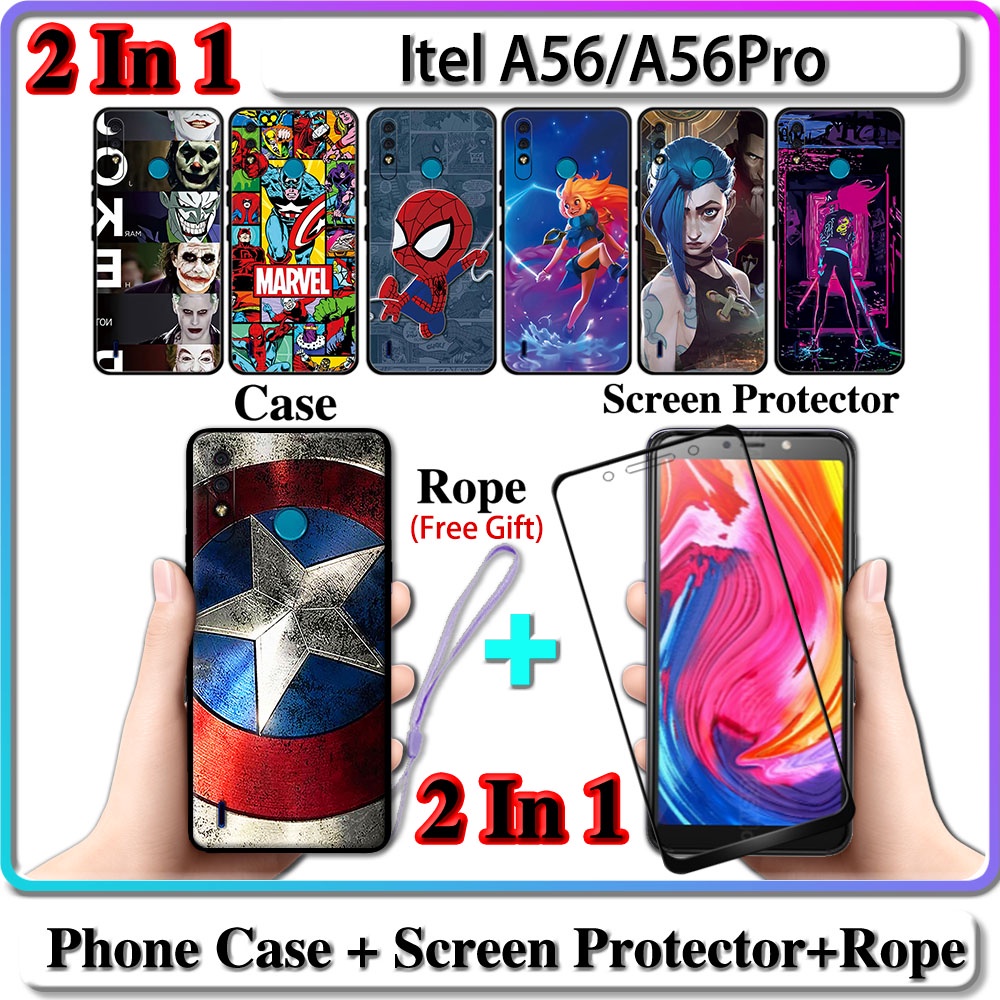 2 IN 1 เคส Itel A56 A56 Pro เคส พร้อมกระจกนิรภัยกันรอยหน้าจอ LOL และ ...