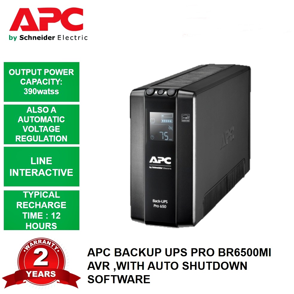 UPS (เครื่องสำรองไฟฟ้า) APC BR (BR650MI) 650VA /390Watts 6 Outlets, AVR ...