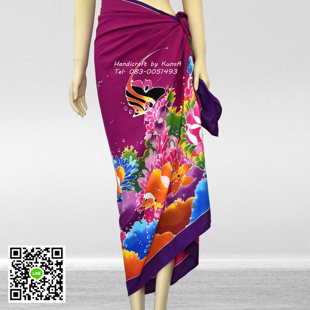 KunsA ผ้าบาติก ลวดลายแบบเขียนมือ (Handmade) ผ้าพัน ผ้าคลุมชุดว่ายน้ำ ...