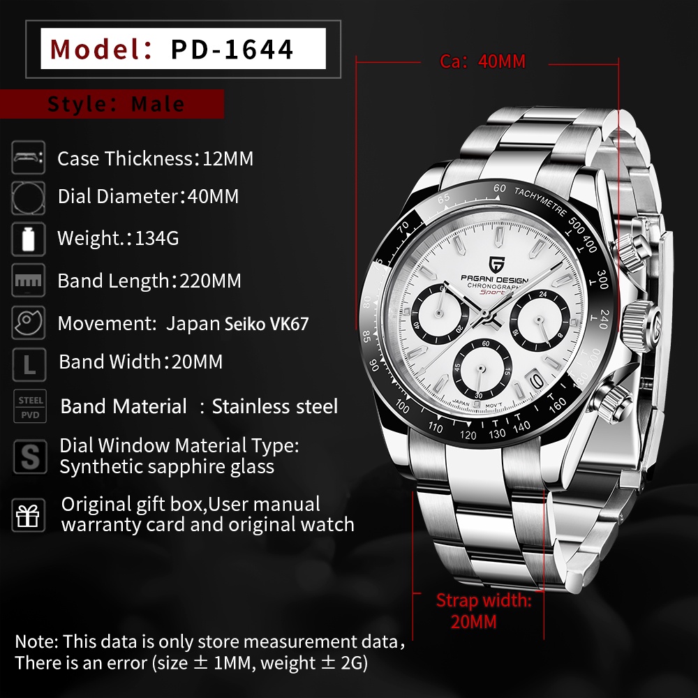 Pagani Design Original 40MM Quartz นาฬิกาผู้ชายญี่ปุ่น Seiko VK67 ...