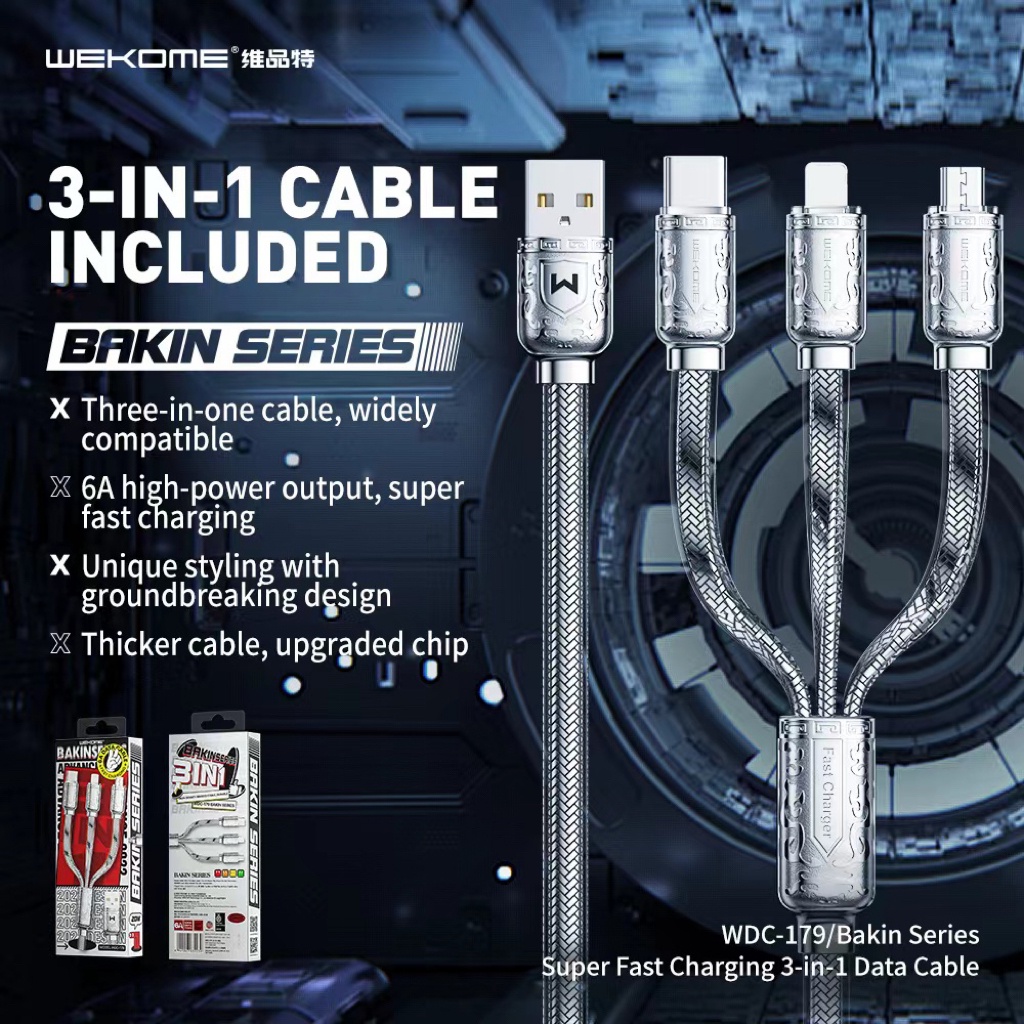WK wekome wdc-179 สายชาร์จ6A สายPD Super Fast Charging 3in1 สายแบบหนา ...